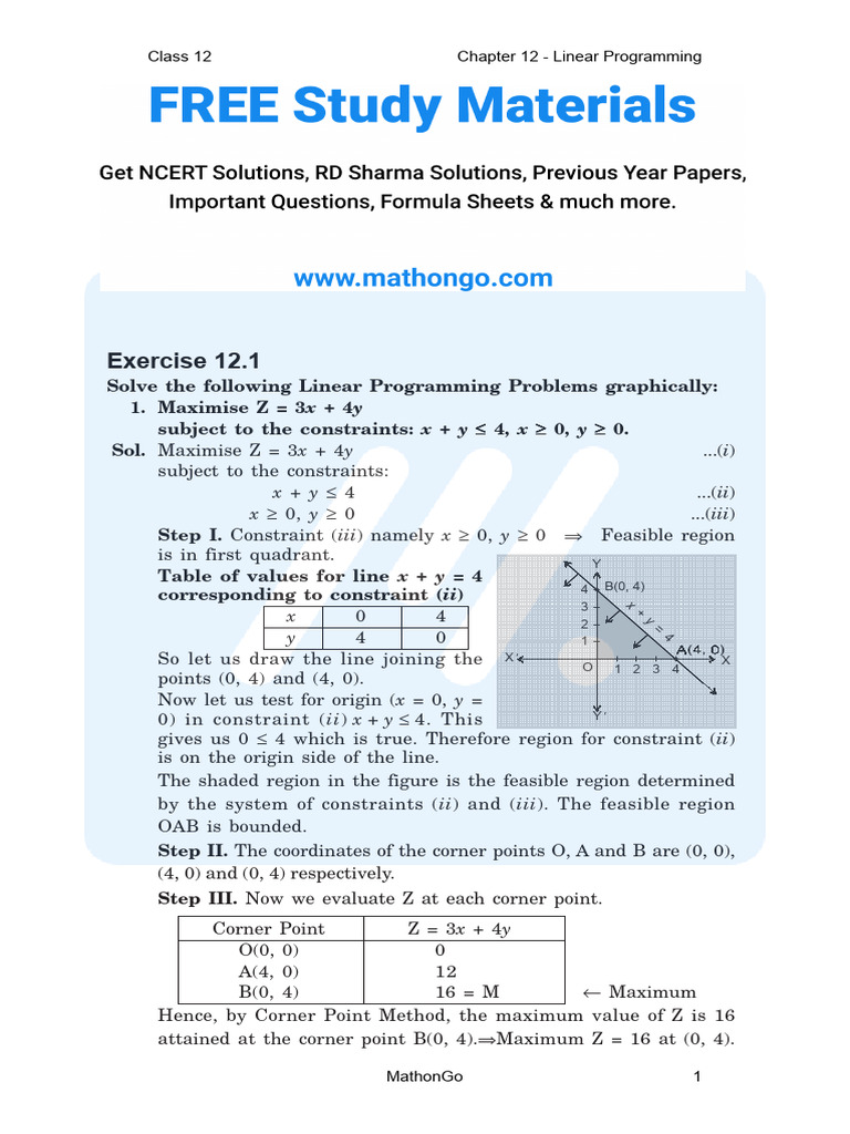 NCERT Solutions Class 12 Maths Chapter 12 Linear Programming | PDF | Linear Programming ...