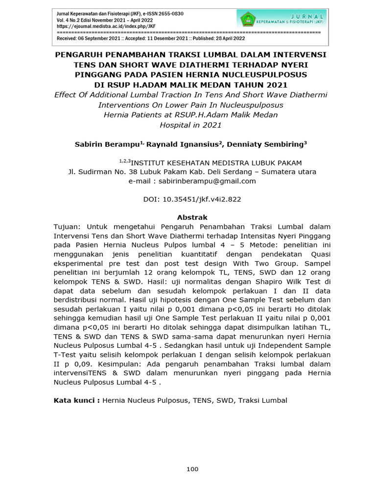 Traksi Lumbal dan Nyeri Hernia Nucleus Pulposus | PDF