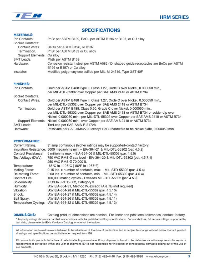 328-IEH HRM - Specifications | PDF | Electrical Connector | Copper