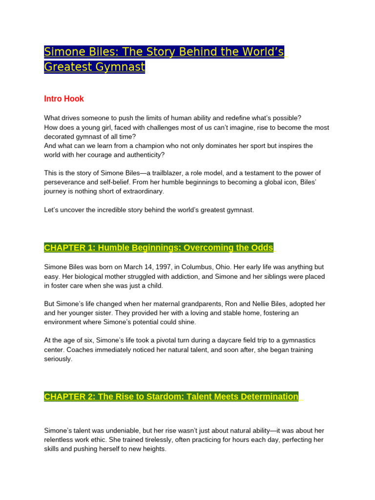 Simone Biles The Story Behind The World's Greatest Gymnast | PDF ...