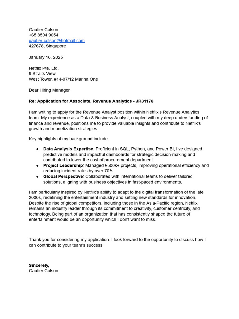 CoverLetter - Netflix | PDF