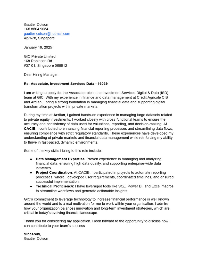 CoverLetter - GIC | PDF