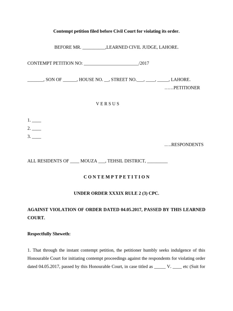 Contempt petition filed before Civil Court for violating its order ...