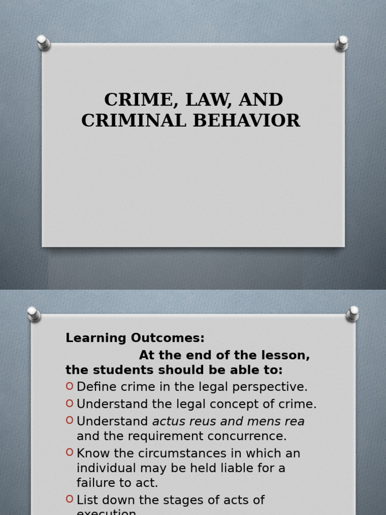 Crime Law and Criminal Behavior | PDF | Mens Rea | Crimes