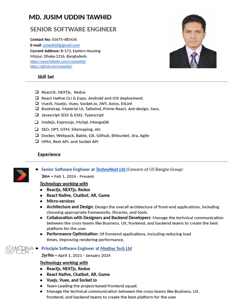 Cv-Jusim Uddin-Tawhid-2024-05-14-00 - 07 | PDF | Computing | Systems Architecture