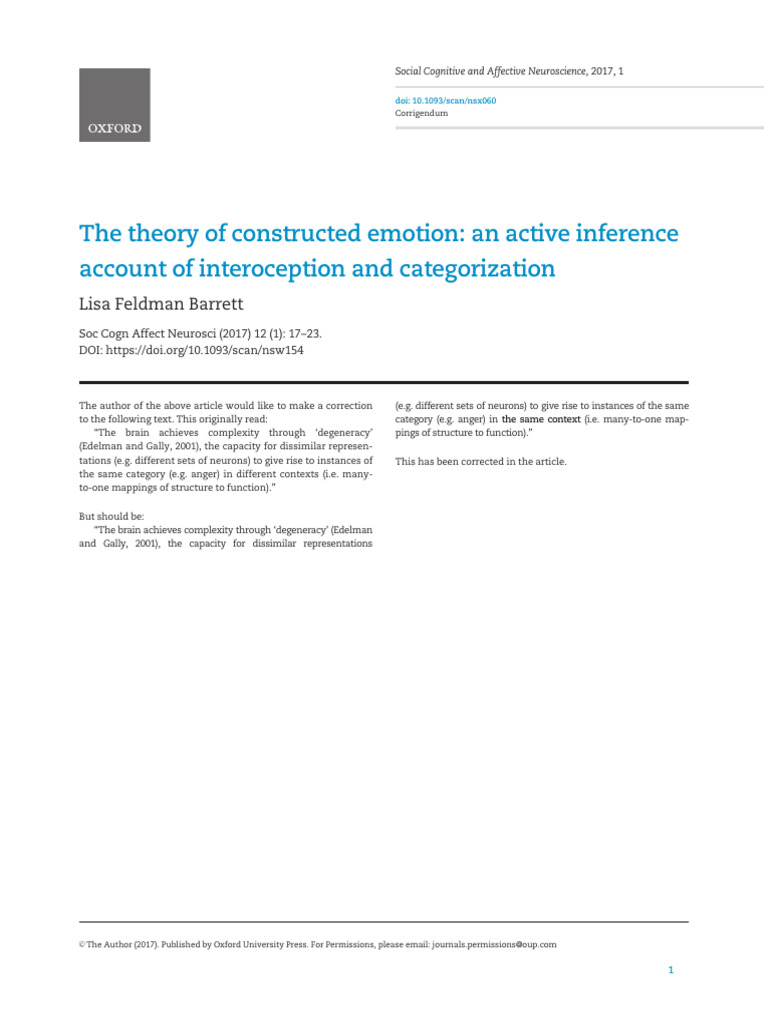 The Theory of Constructed Emotion An Active Infere | PDF
