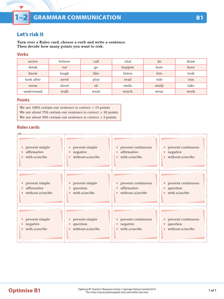 B1 Grammar Communication Activity | PDF | Linguistic Typology ...