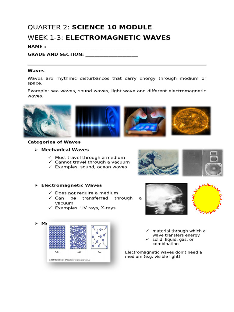 QUARTER 2 SCIENCE 10 MODULE WEEK 1-5 | PDF | Electromagnetic Spectrum ...
