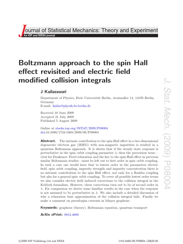 J Kailasvuori - Boltzmann Approach To The Spin Hall Effect Revisited ...