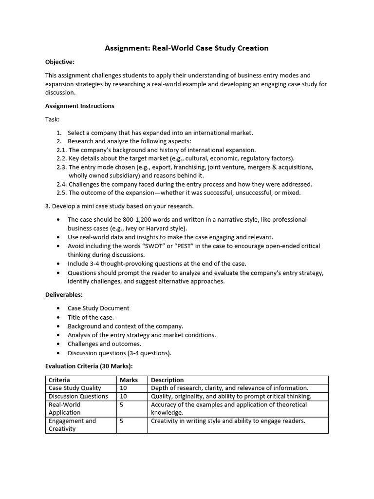 Assignment: Real-World Case Study Creation: Objective | PDF