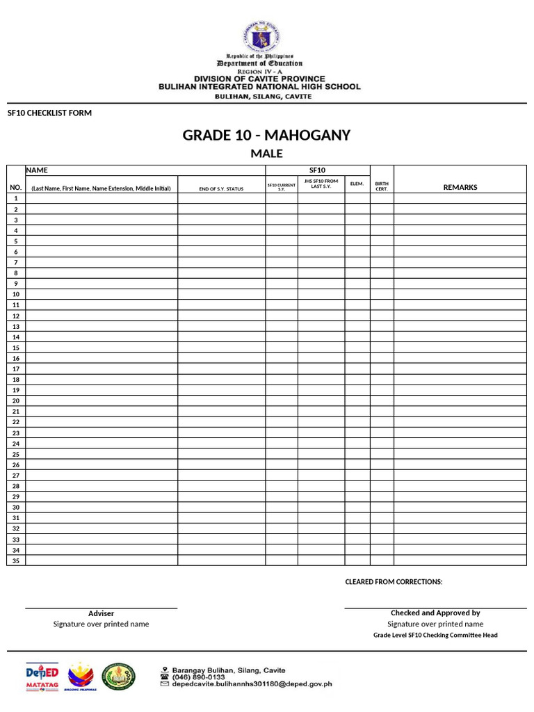 SF10-CHECKLIST-JHS | PDF