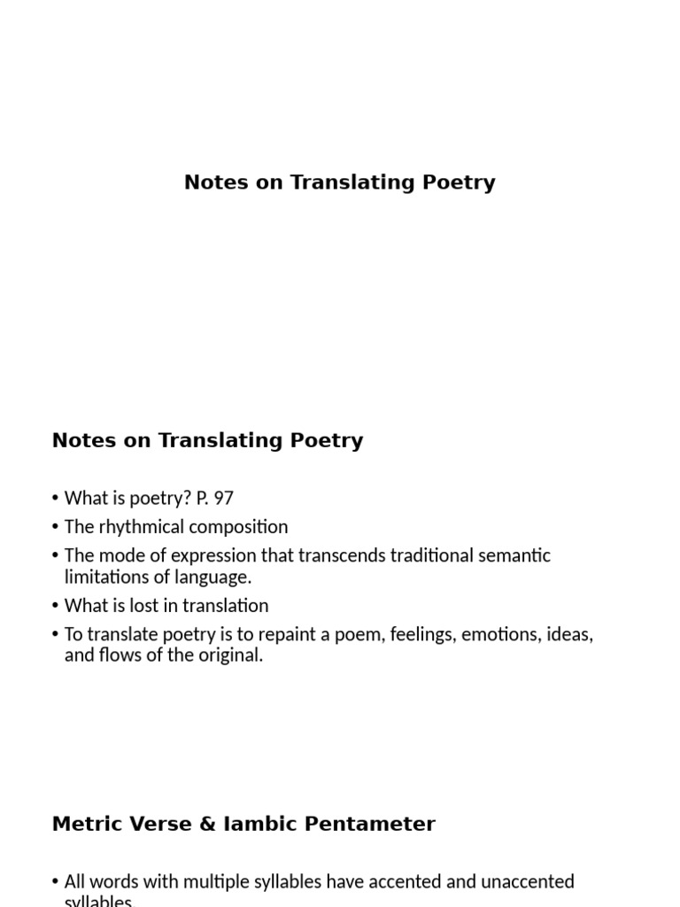Some Notes On Translating Poetry | PDF | Poetry | Metre (Poetry)