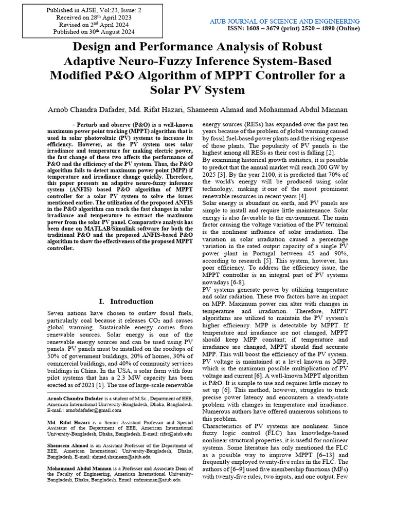 Design and Performance Analysis of Robust Adaptive | PDF | Photovoltaics | Electricity