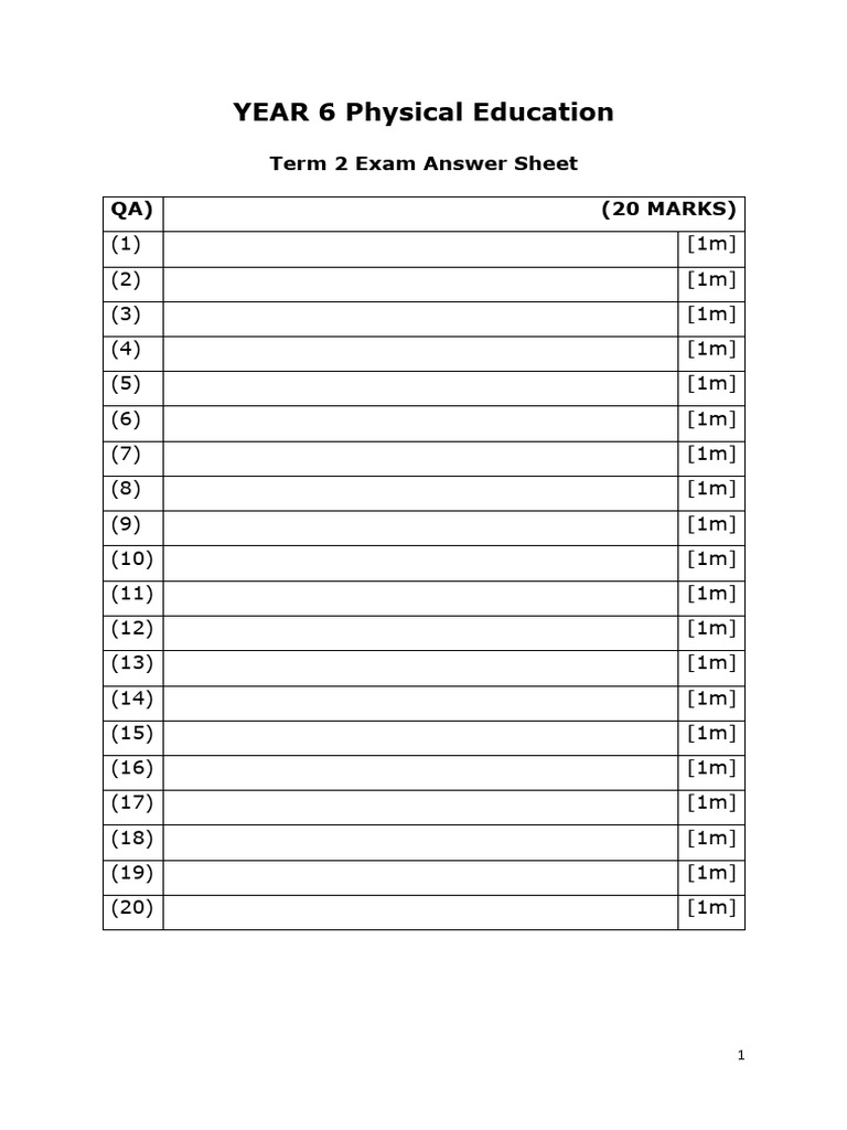 2122 Y6 PE ANSWER SHEET | PDF