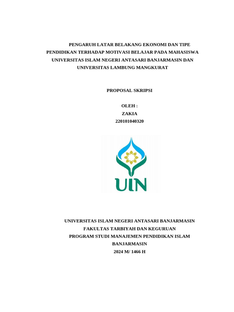 Bismillah Proposal Skripsi Zakia | PDF