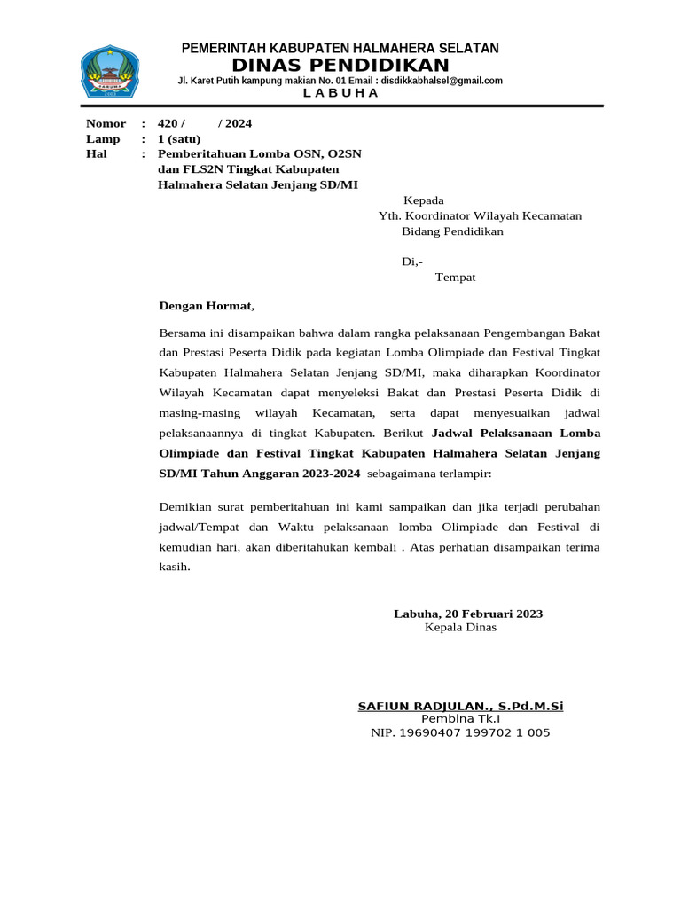 Ralat Pemberitahuan Lomba OSN, O2SN DAN FLS2N 2023.1 | PDF