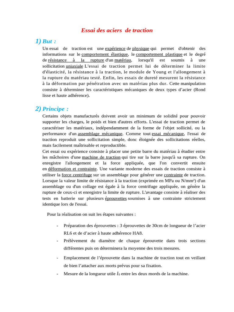 Essai de traction des aciers | PDF | Mécanique | Déformation d'un matériau