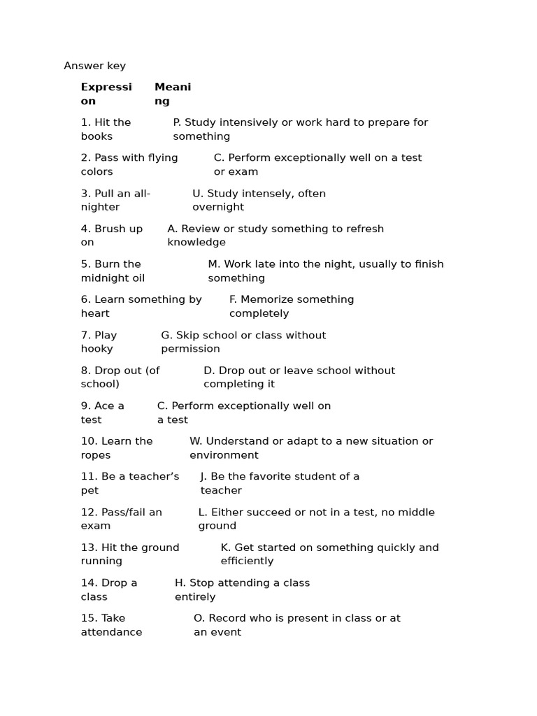 UNIT 1 Speaking Vocabulary Revision UNIT 1 ANSWER KEY | PDF | Learning