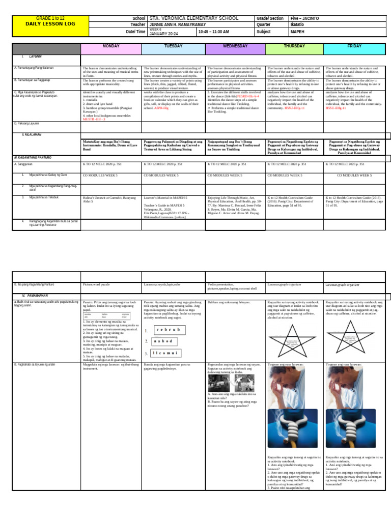 Q3-WEEK-6-DLL-MAPEH-5 | PDF