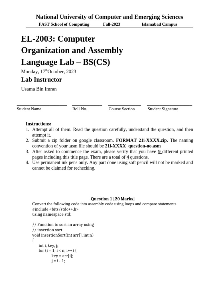 Copy of CS F23 COAL Lab (1) Mid1 | PDF | Software Development | Software Engineering