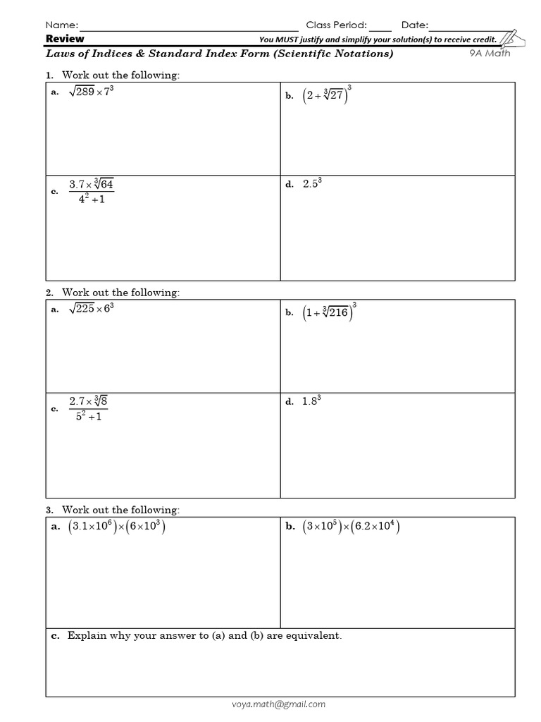 Review-Laws of Indices and Scientific Notation | PDF
