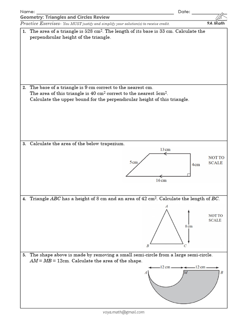 Triangles and Circles Review | PDF