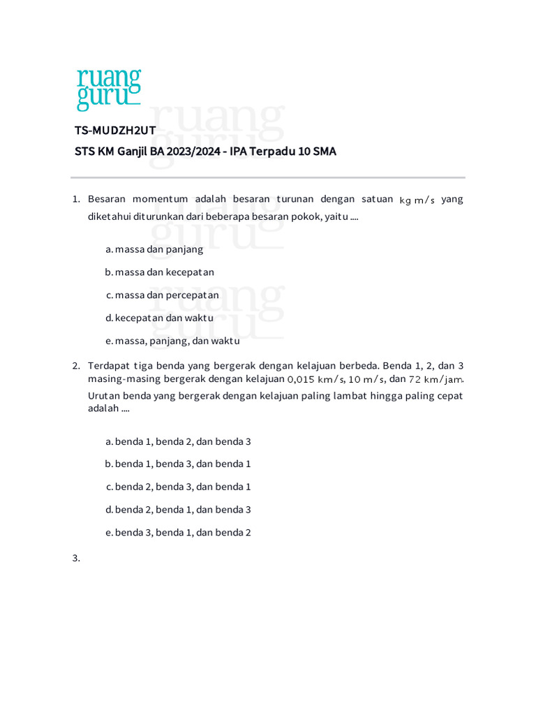 STS KM Ganjil BA 2023_2024 - IPA Terpadu 10 SMA | PDF