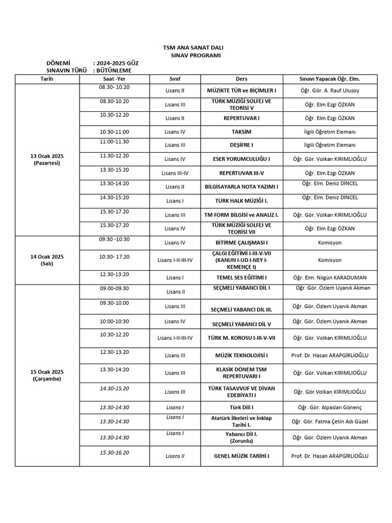 TSM 2024-2025 GÜZ YARIYILI BÜTÜNLEME SINAV PROGRAMI | PDF