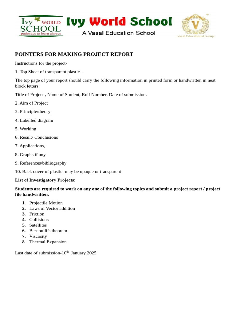 POINTERS FOR MAKING PROJECT REPORT XI Bose | PDF