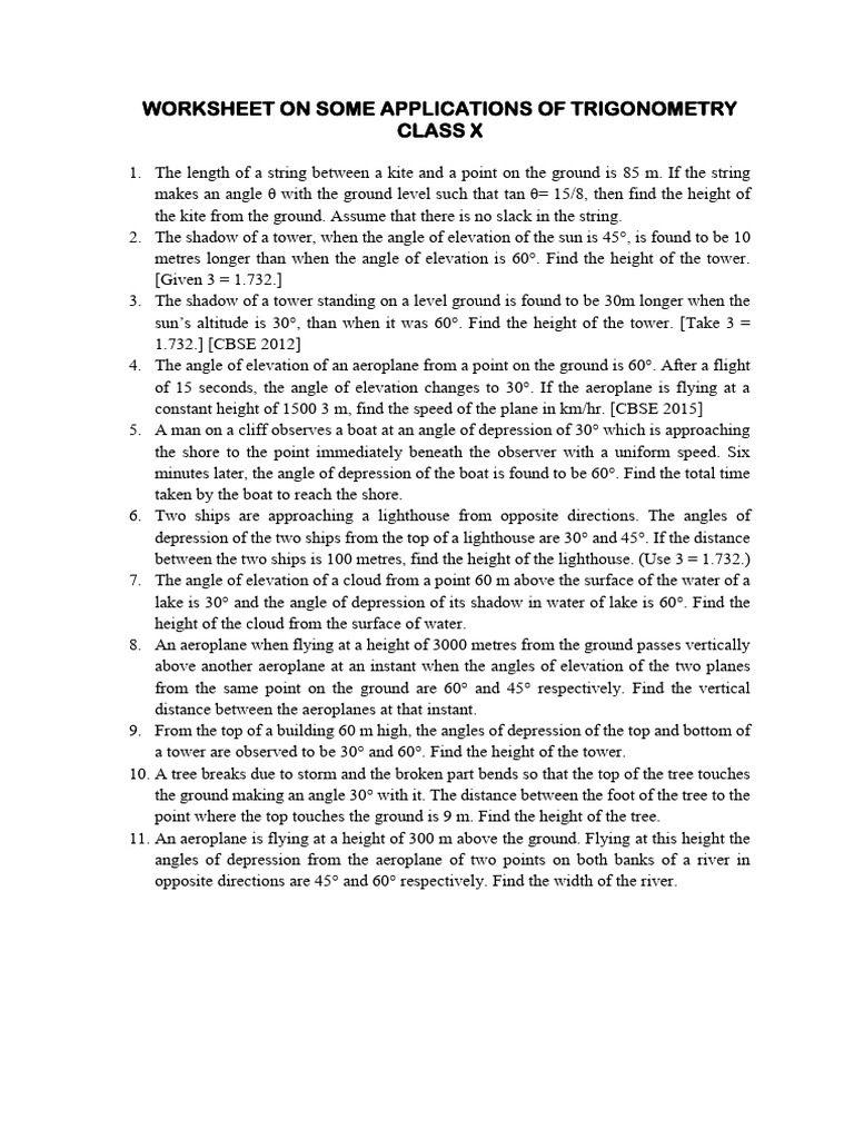 APPLICATIONS OF TRIG | PDF | Height | Angle