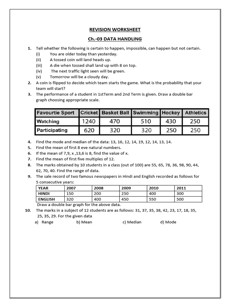 Data Handling class 8 | PDF