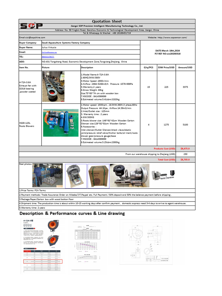 Roots Blower and Exhaust Fan - Proforma Invoice | PDF | Mechanical ...