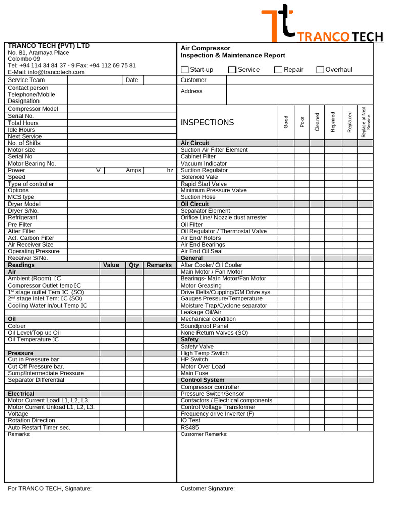 Blank Comp. Inspection Sheet | PDF | Electric Motor | Valve