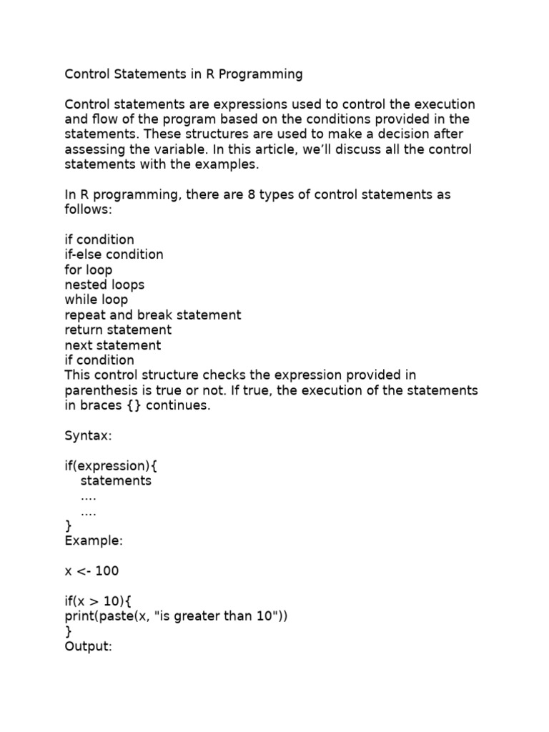 Control Statements in R Progra | PDF