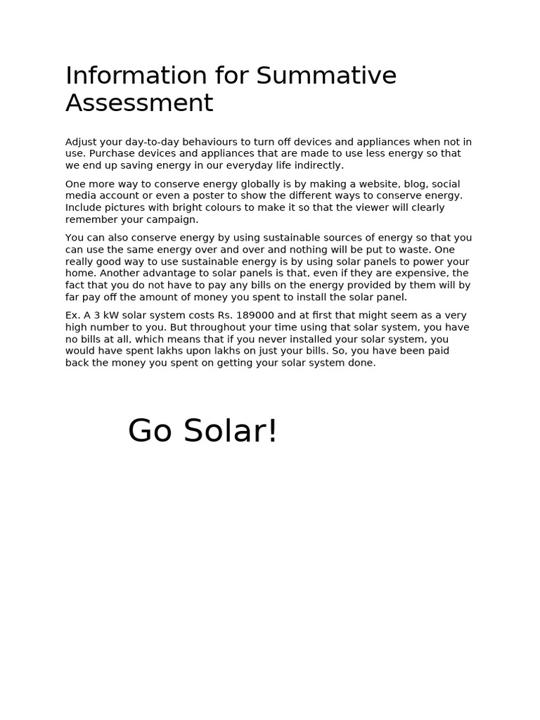 Information For Summative Assessment | PDF