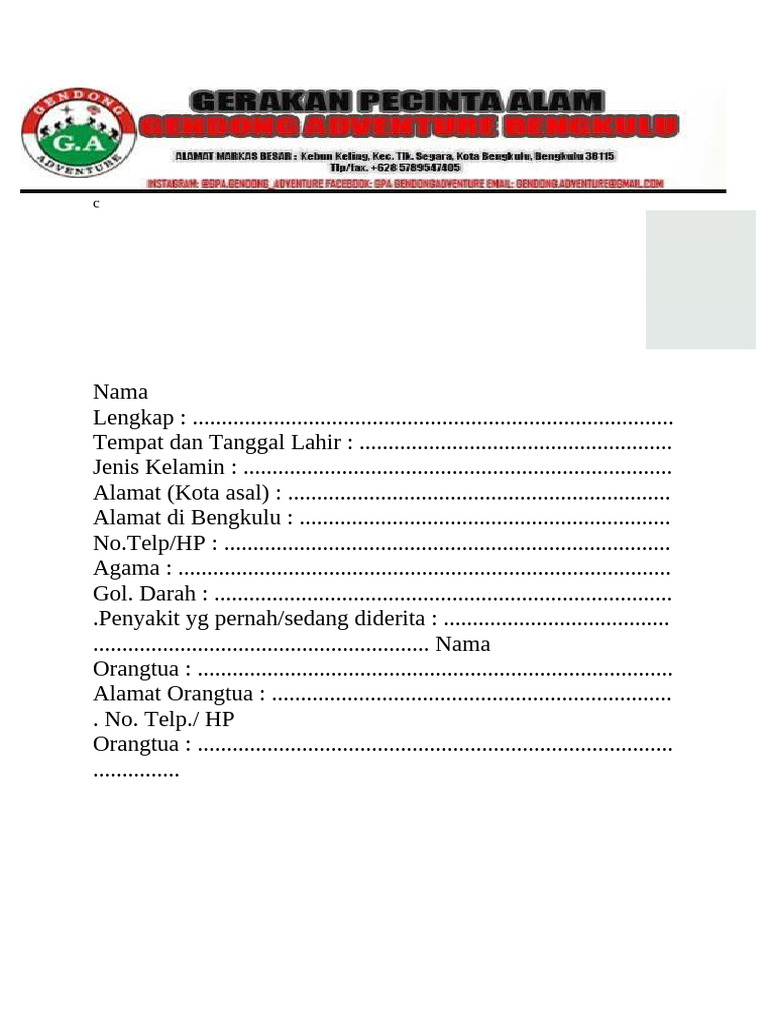 Formulir Pendaftaran Calon Anggota | PDF