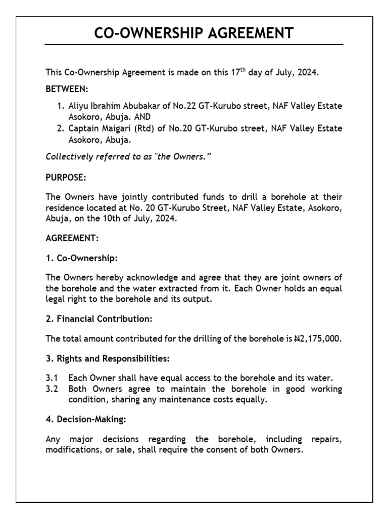CO-OWNERSHIP Agreement | PDF