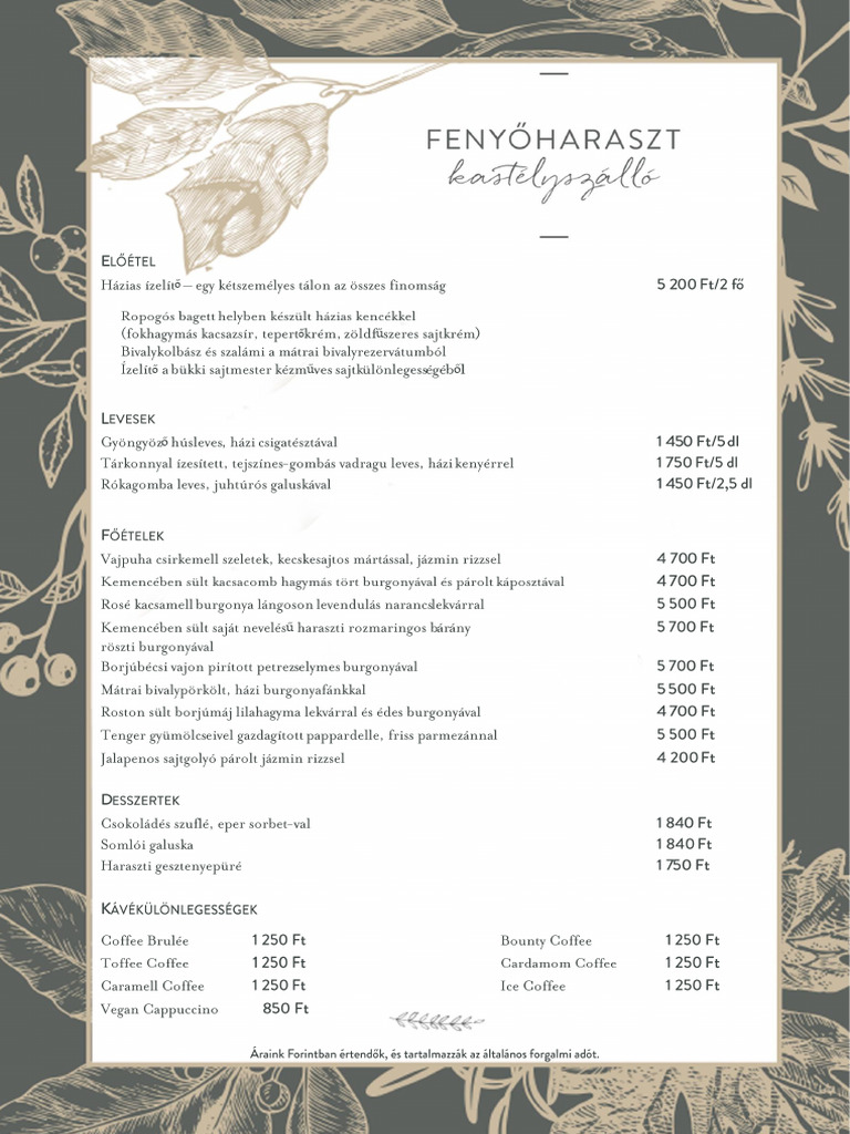 Fenyoharaszt Etlap 2022 | PDF