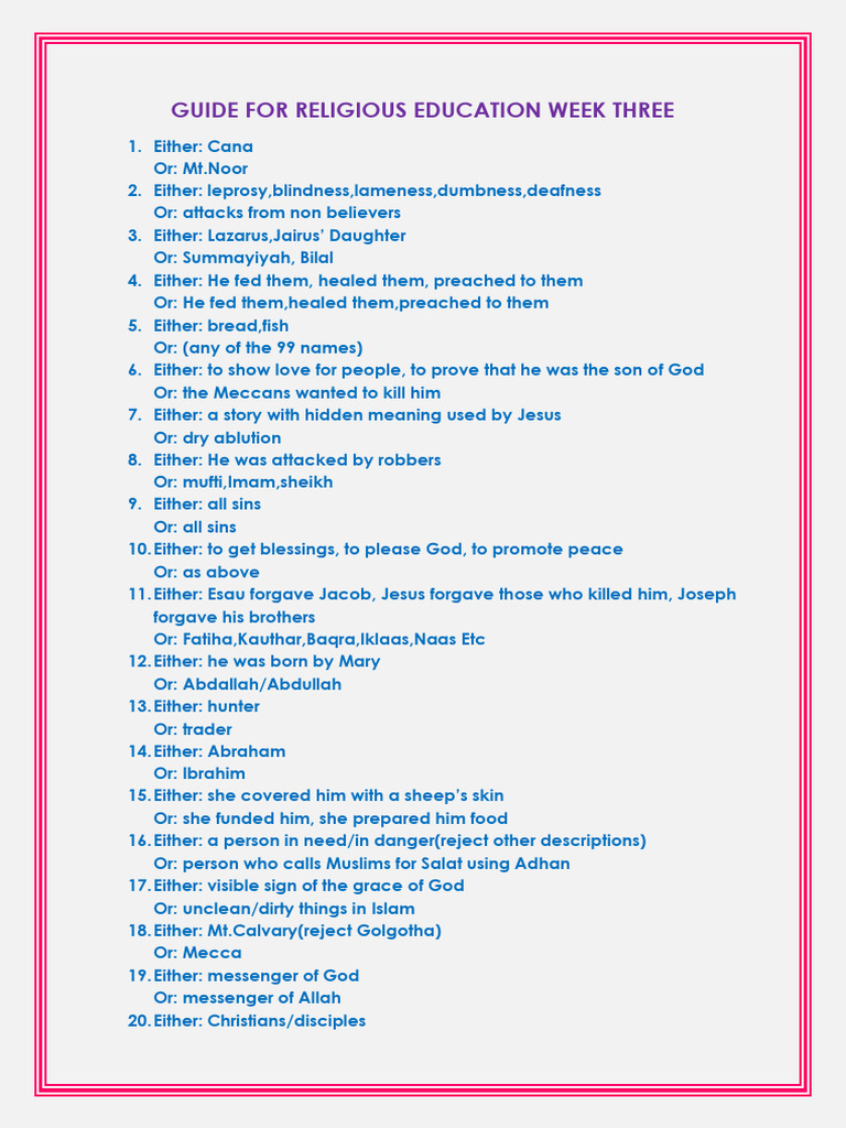 R.E WEEK 3 guide | PDF | Prophets And Messengers In Islam | Abrahamic Religions