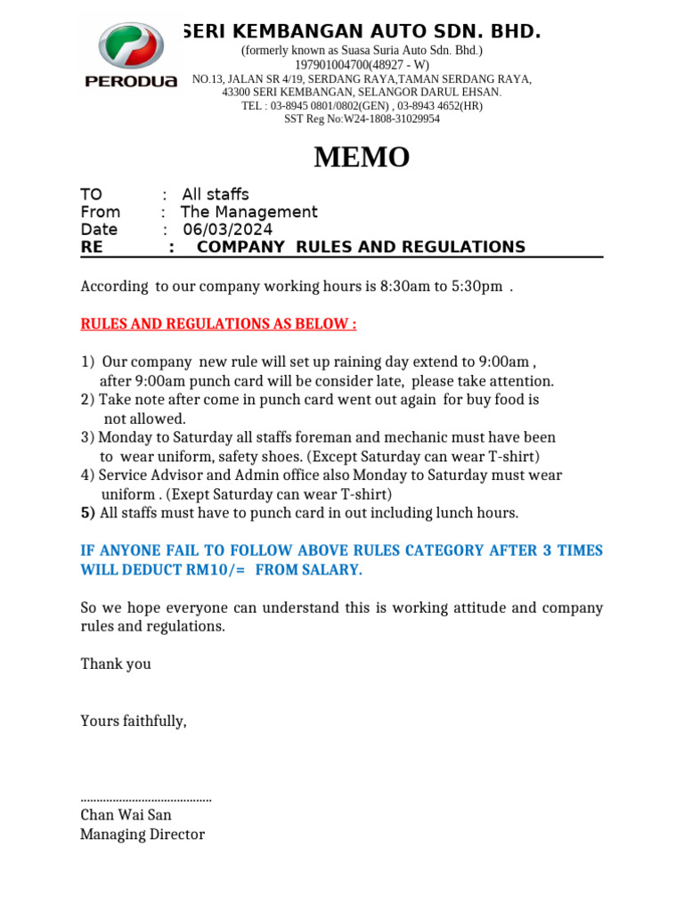 New Company Rules and Regulations | PDF