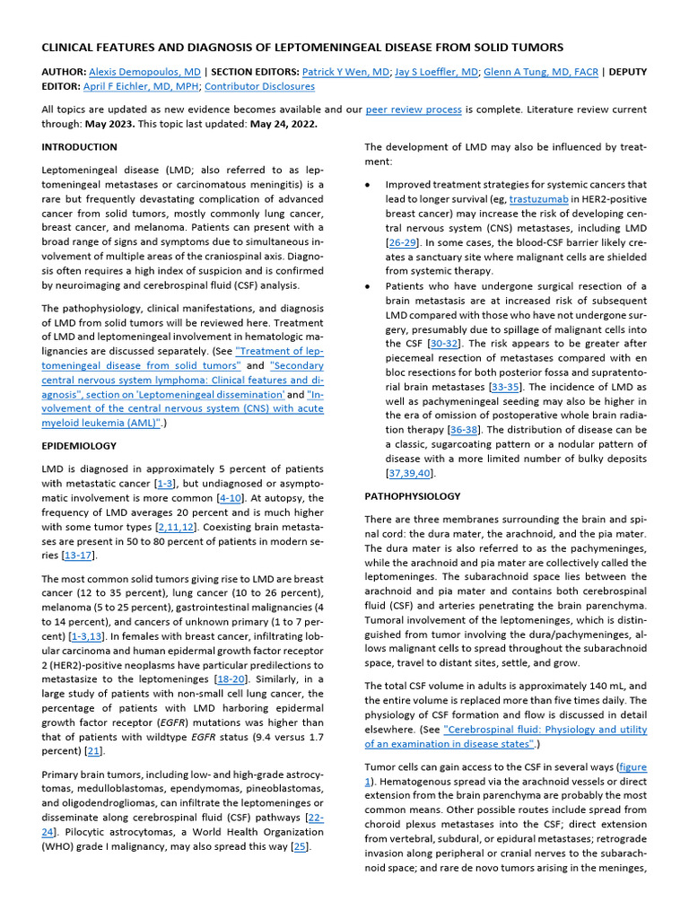Clinical Features and Diagnosis of Leptomeningeal Disease From Solid ...