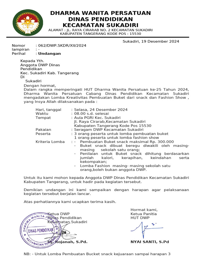 Surat Undangan Lomba Hut DWP | PDF