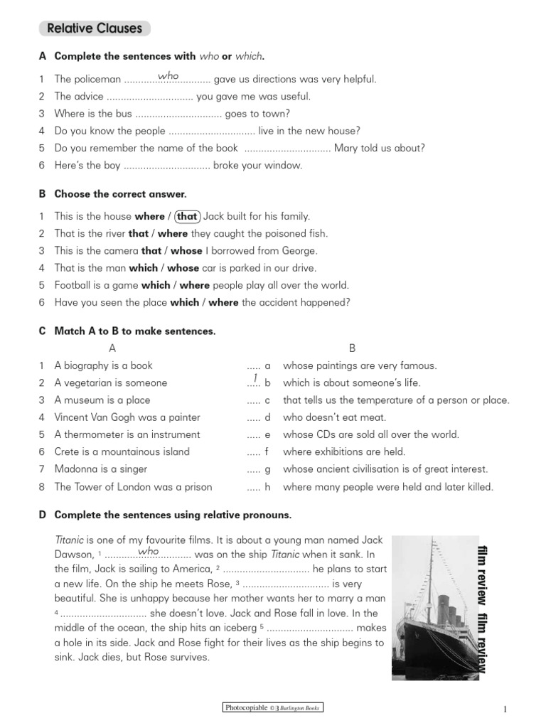 Mastering Relative Clauses Exercises | PDF