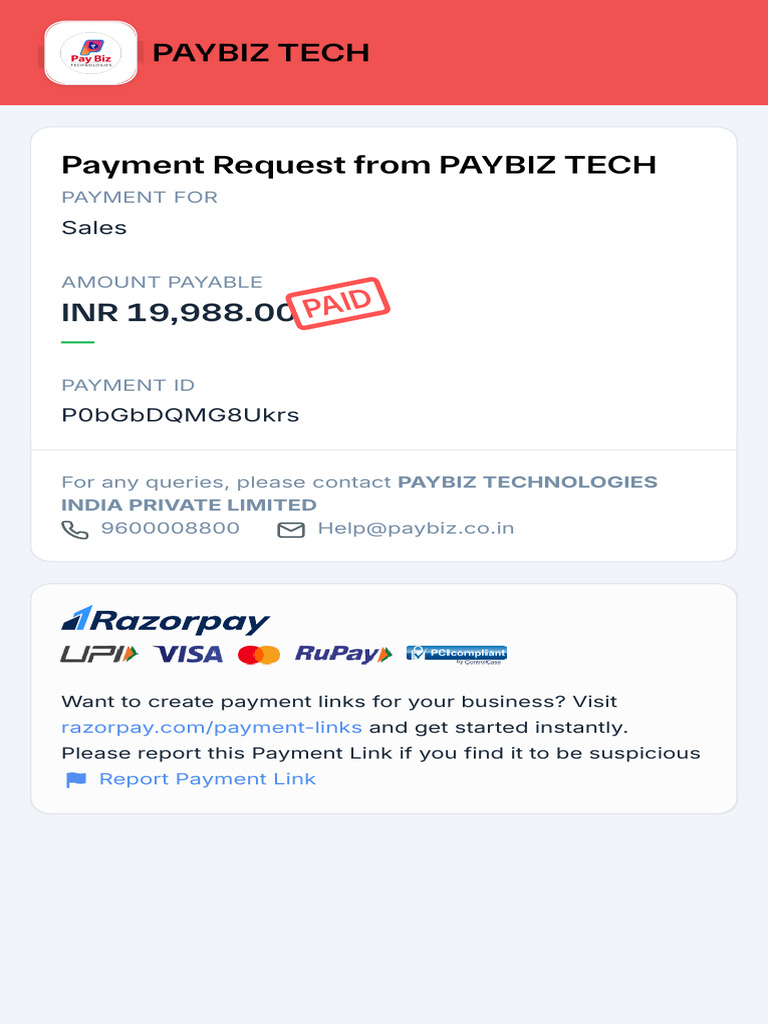Payment Request from Paybiz Tech | PDF