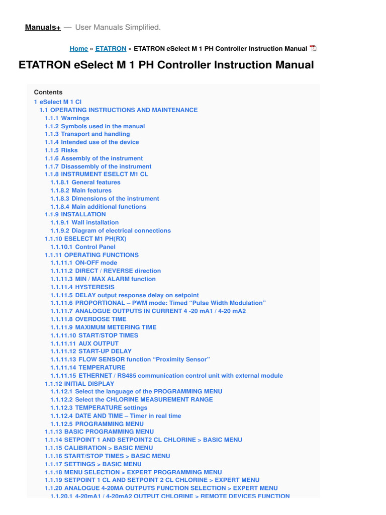 Eselect M 1 PH Controller Manual | PDF | Instrumentation | Relay