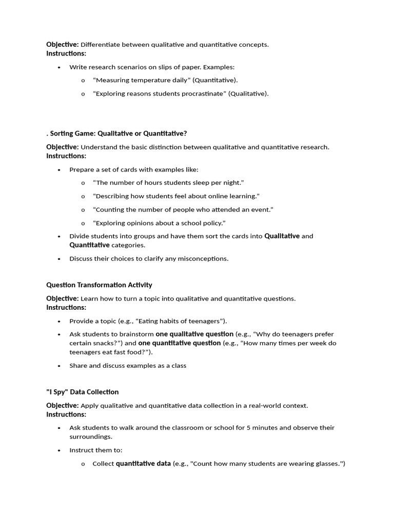 Quanti and Quali Activities | PDF | Qualitative Research | Quantitative ...