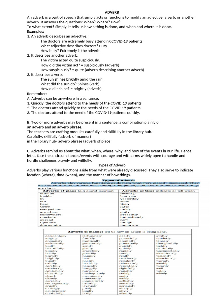 Understanding Adverbs and Their Functions | PDF