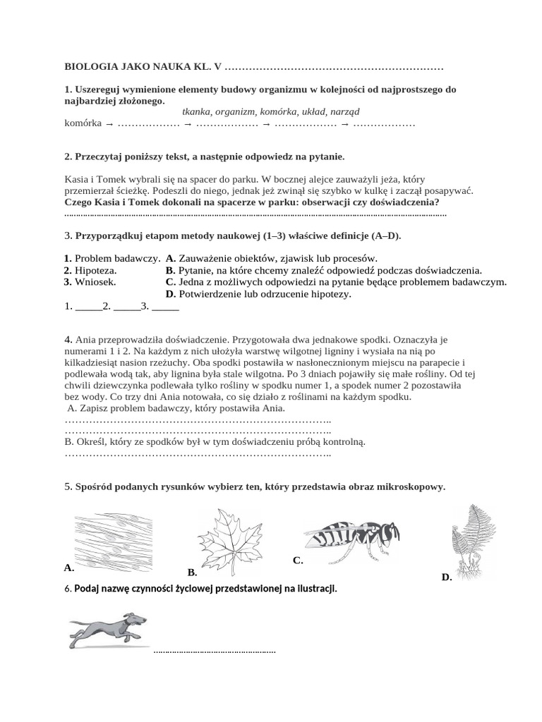 Biologia Jako Nauka KL 5 | PDF
