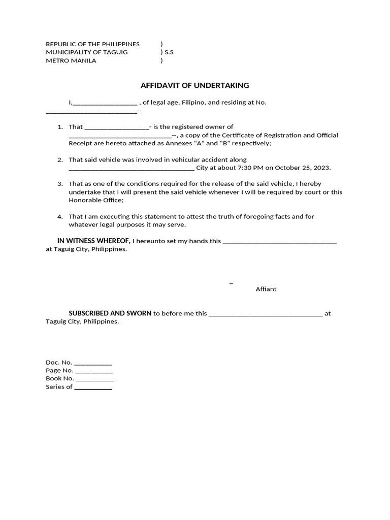 Proof of Undertaking Vehicle | PDF