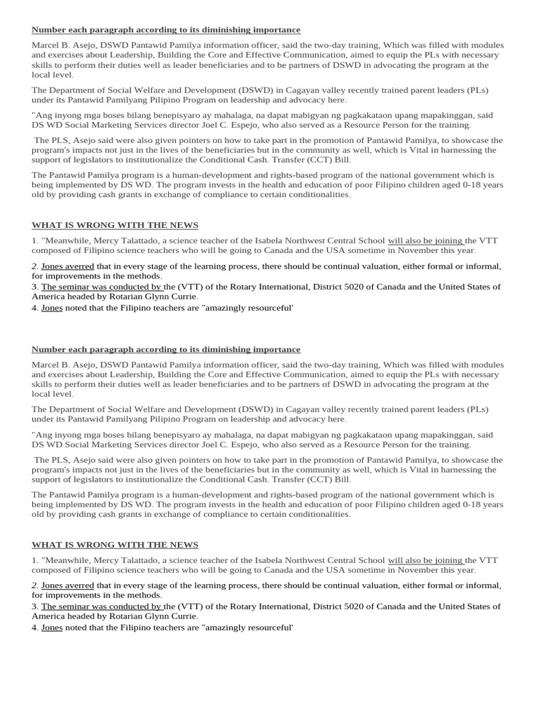 News Writing Exercise | PDF | Welfare | Philippines